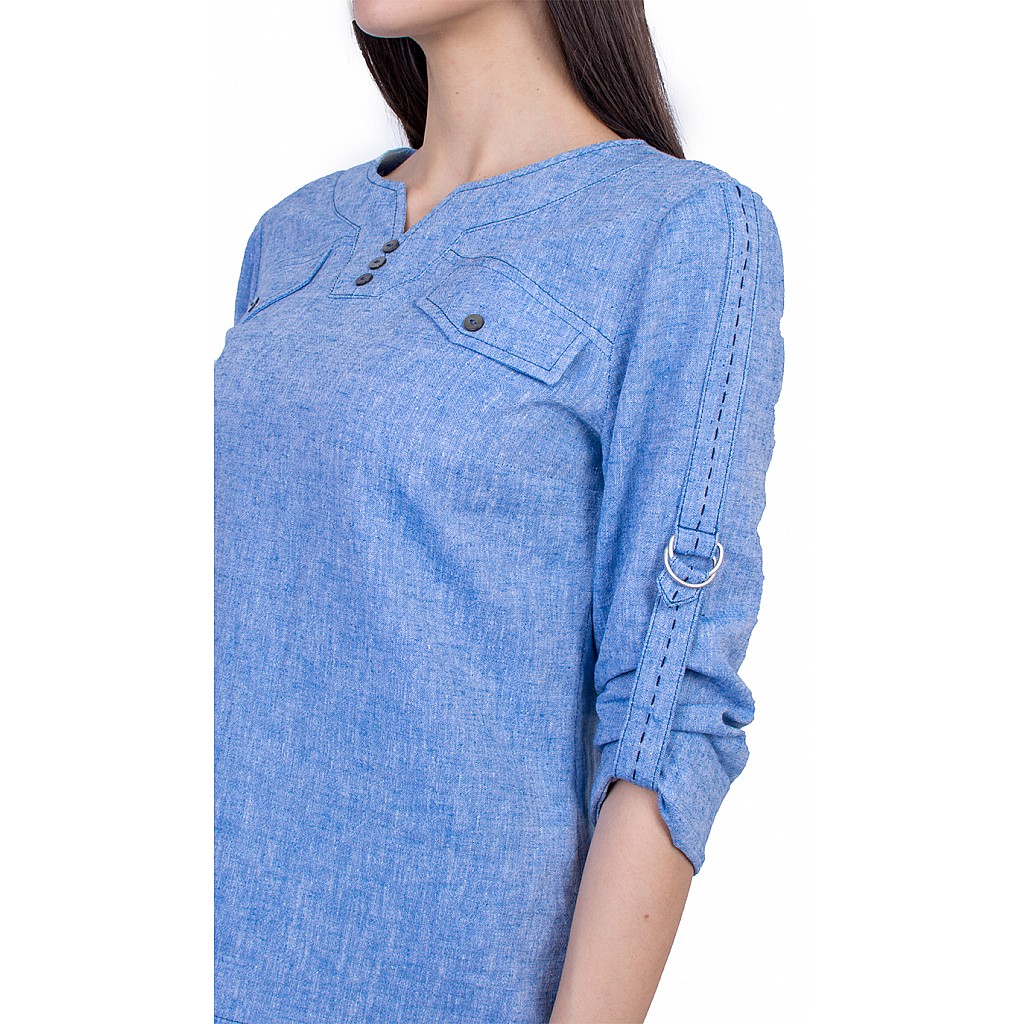 Light Blue Women's Blouse with Long Sleeves | E-Sofia